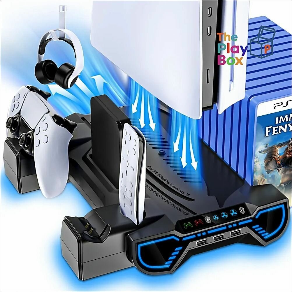 Станция охлаждения и зарядки контроллера PS5/Slim/Pro со светодиодной подставкой для консоли PlayStation 5 - Зарядное устройство для контроллера PS5_черное