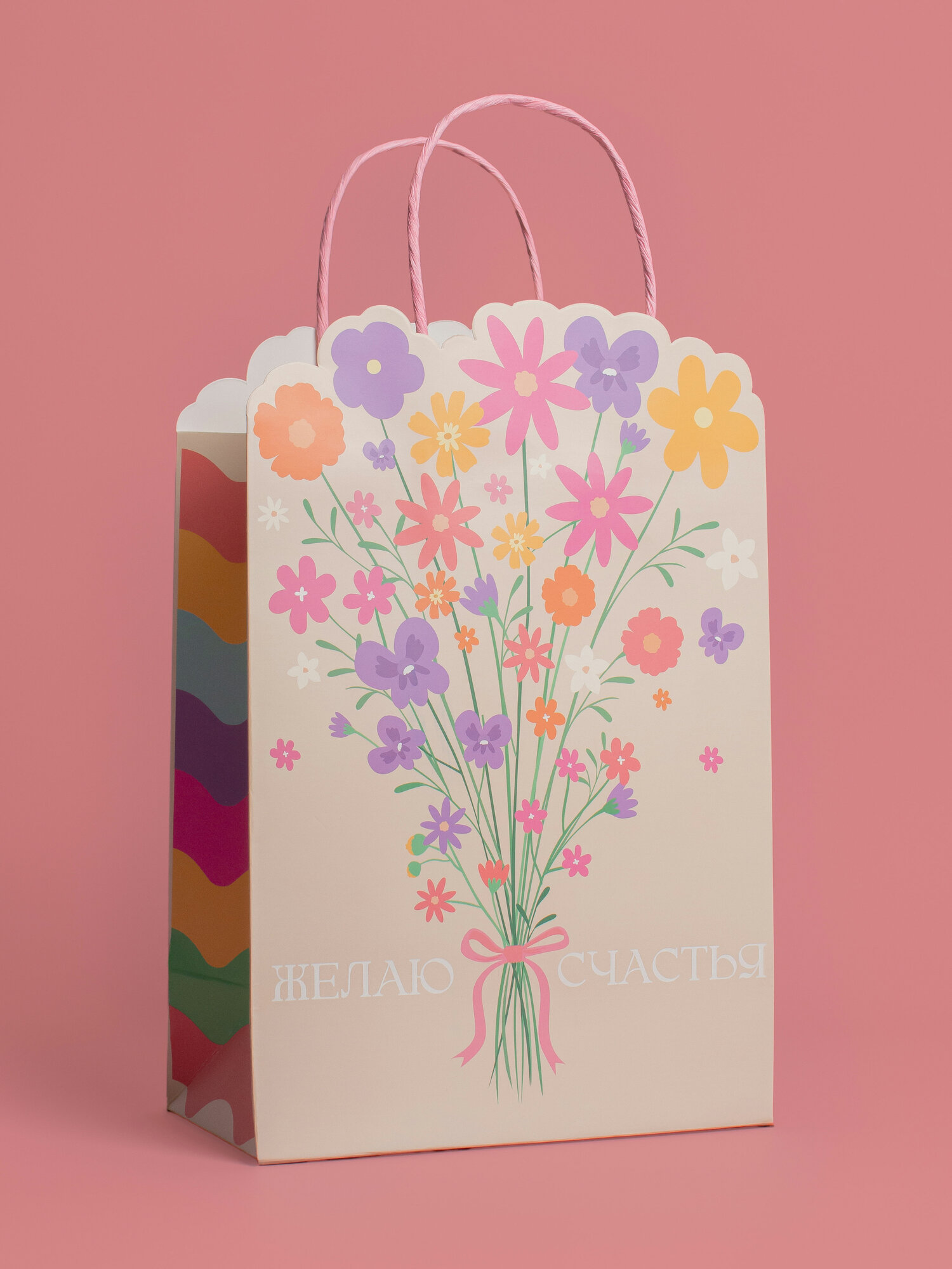 Подарочный пакет женский с принтом "Цветы" , 18х23х10 см, 1шт.