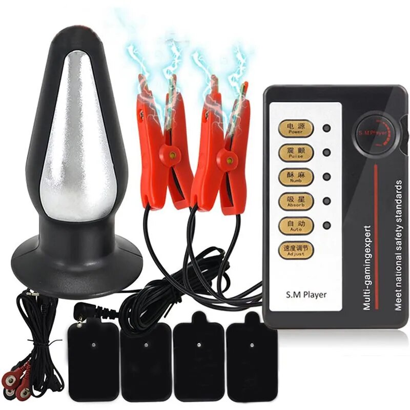 Зажимы на соски с Электрический, анальная пробкаЗажимы БДСМ