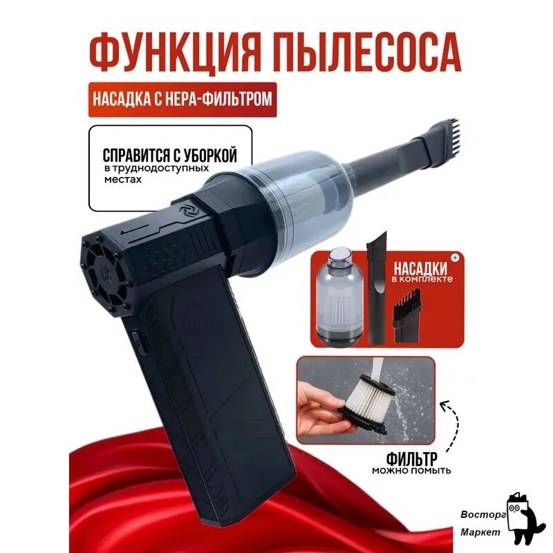 Беспроводная аккумуляторная воздуходувка 187 км/ч, 4 режима, до 5ч работы, с насадкой-пылесосом и кейсом, белый — фото 1