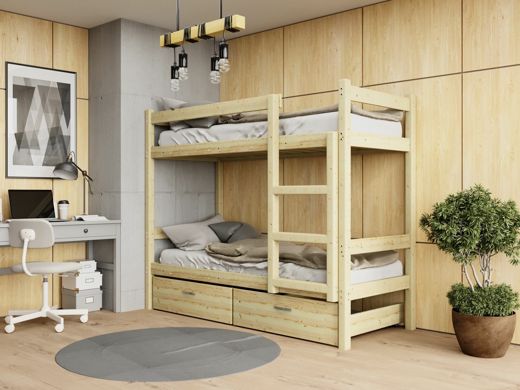 Двухъярусная кровать деревянная "Балу" из массива сосны 200x90см борт 30см