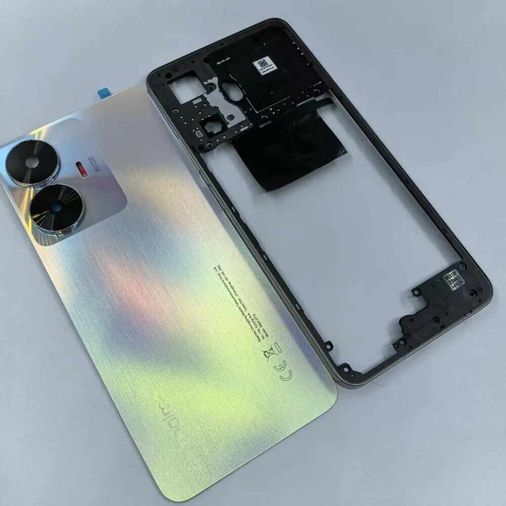 Корпус для Realme C55 средняя часть, стекло камеры в рамке, задняя крышка, золотой