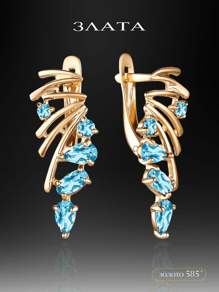 Серьги, красное золото, 585 проба, топаз
