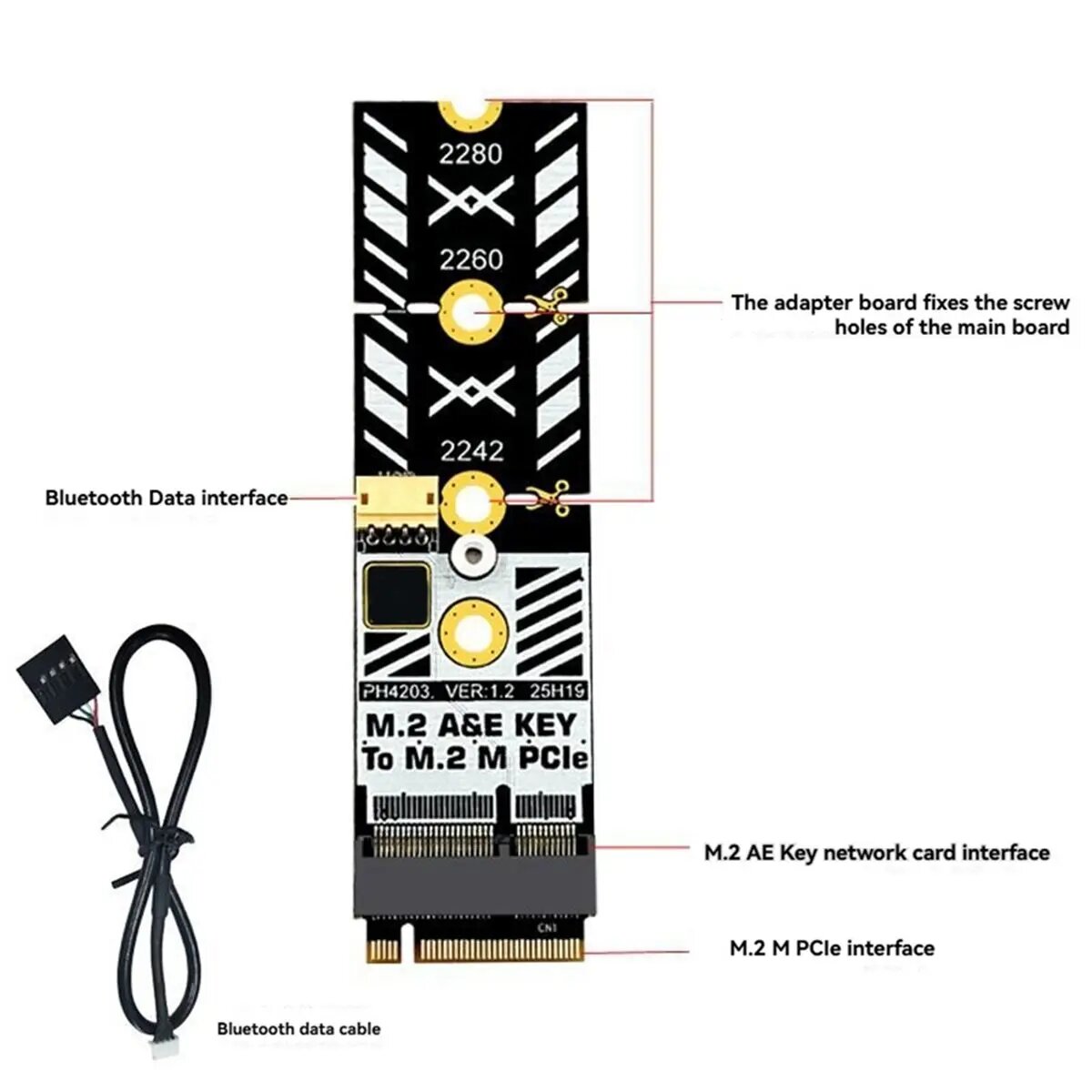 Переходник M2 A+E Key to M2 NVME, интерфейс M.2 Wi-Fi, карта расширения A/E на ключ M для 2230 2242 2260 2280 NVME SSD — фото 1