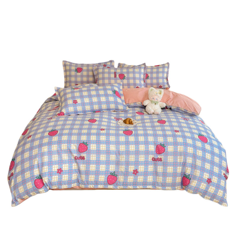 Комплект постельного белья BAINIANCI WNS-01, цвет: strawberry check, 1.2m Bed Single