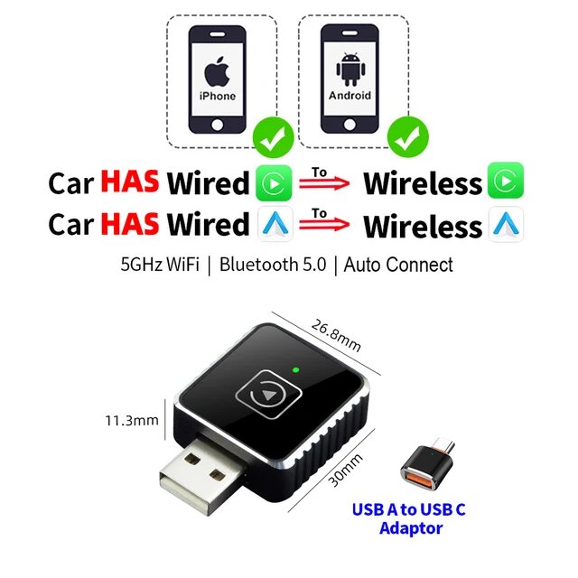 Адаптер EKIY CarPlay Android Auto A2A, проводной и беспроводной, совместим с автомобилями Audi, Toyota, Mazda, Nissan, Chevrolet, Suzuki, Subaru, Kia, Ford, Opel, Skoda и другими моделями.