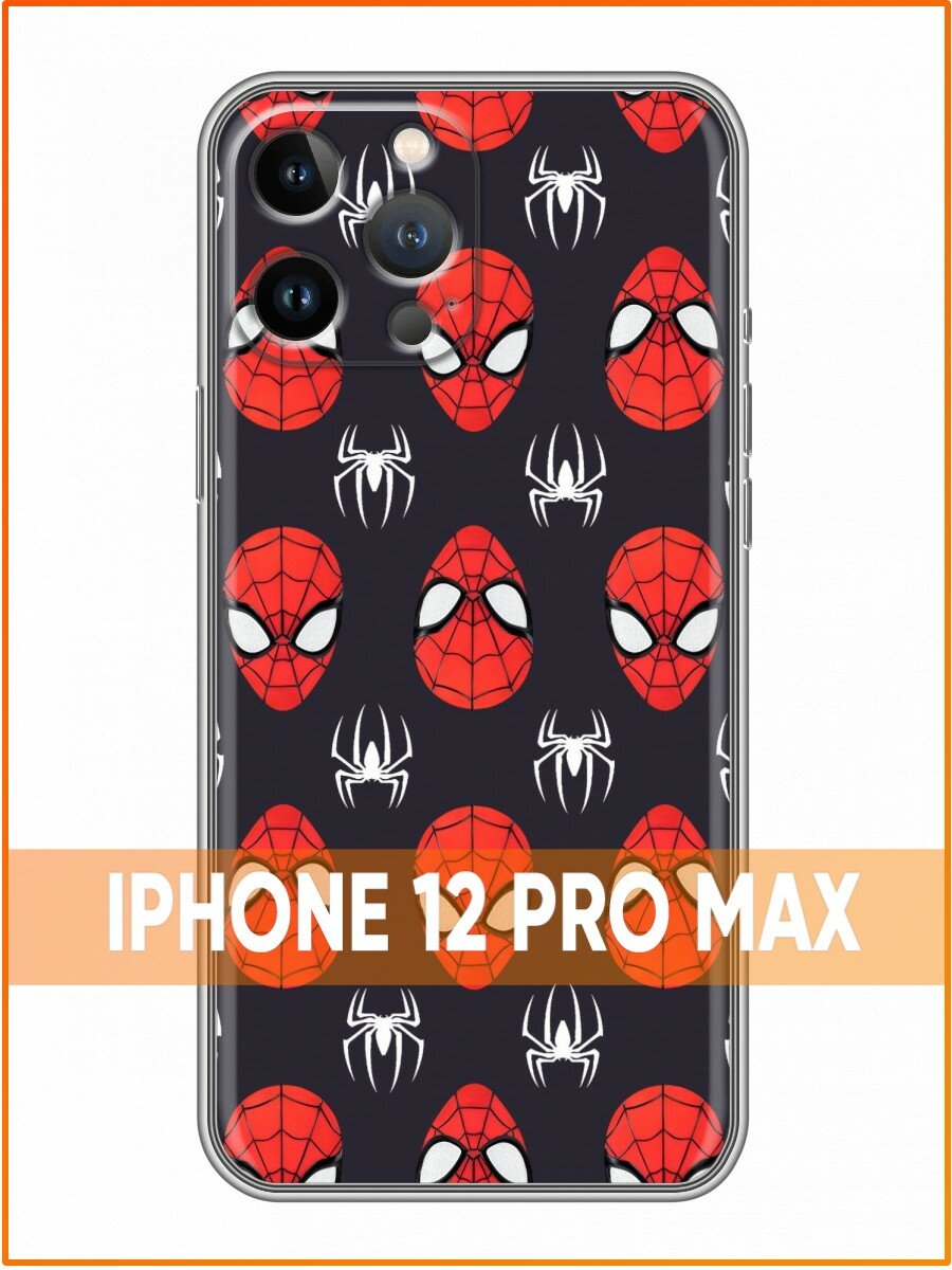Чехол для Iphone 12 Pro Max с принтом Человек паук с силуэтом паука (Айфон 12 Про Макс)
