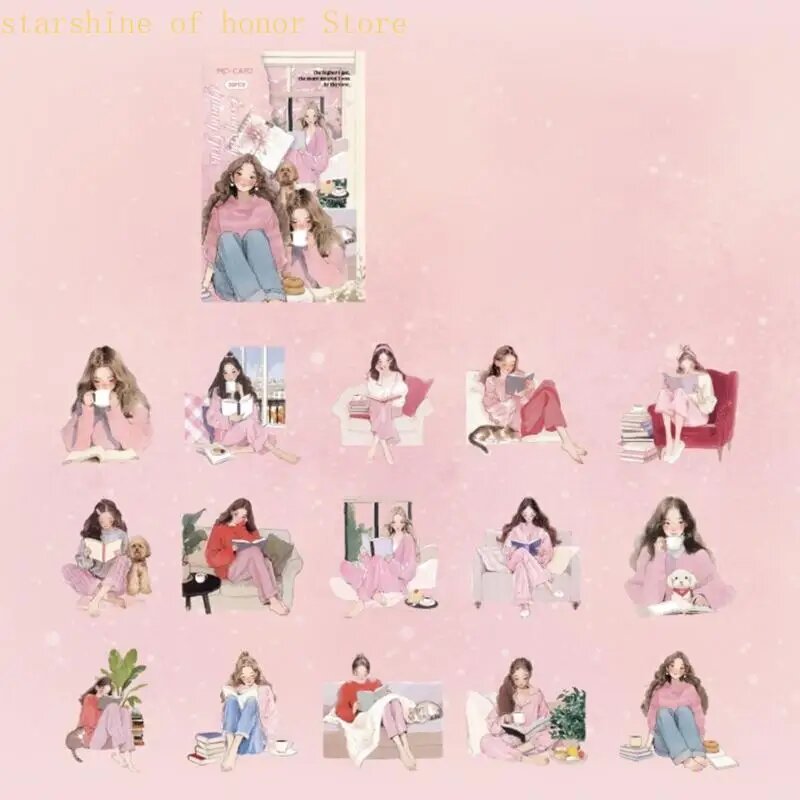 11UB Cartoon Sticker Чтение девушки наклейка декоративная наклейка Cartoon Sticker Scool Supplies для подарочной упаковки и