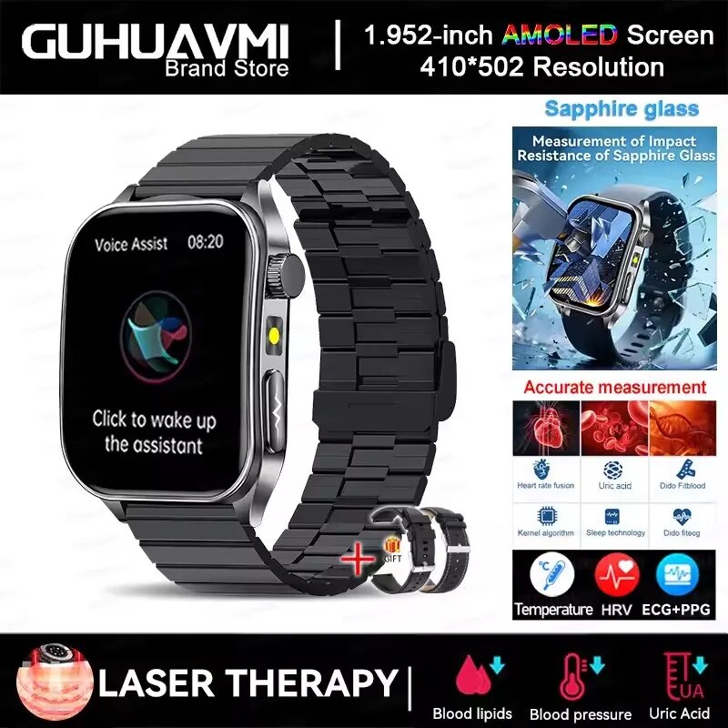 GUHUAVMI Smart Watch 1.952" AMOLED, Black Steel B 2A