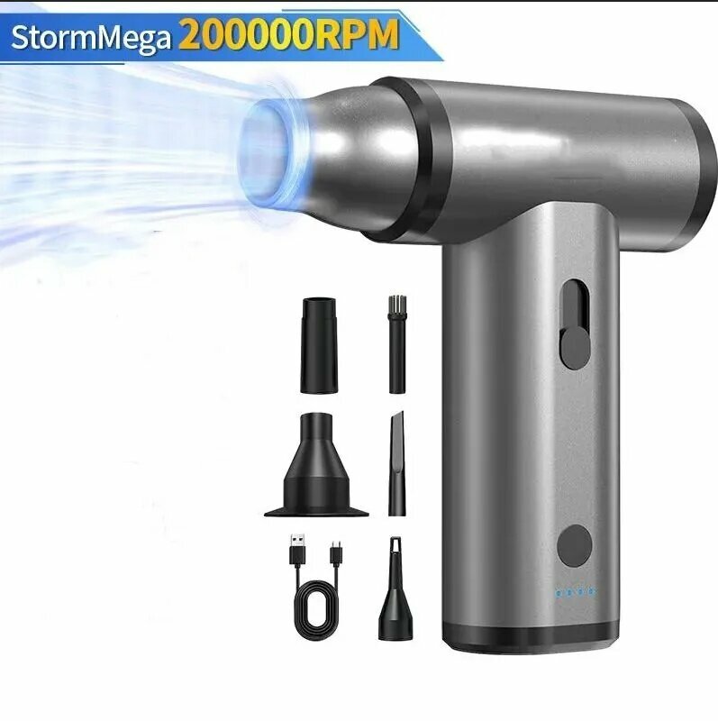 Воздуходувка беспроводная для пк, портативный насос Jet Blower Turbo Vediot 200000RPM StormMega Воздуходувка беспроводная для пк