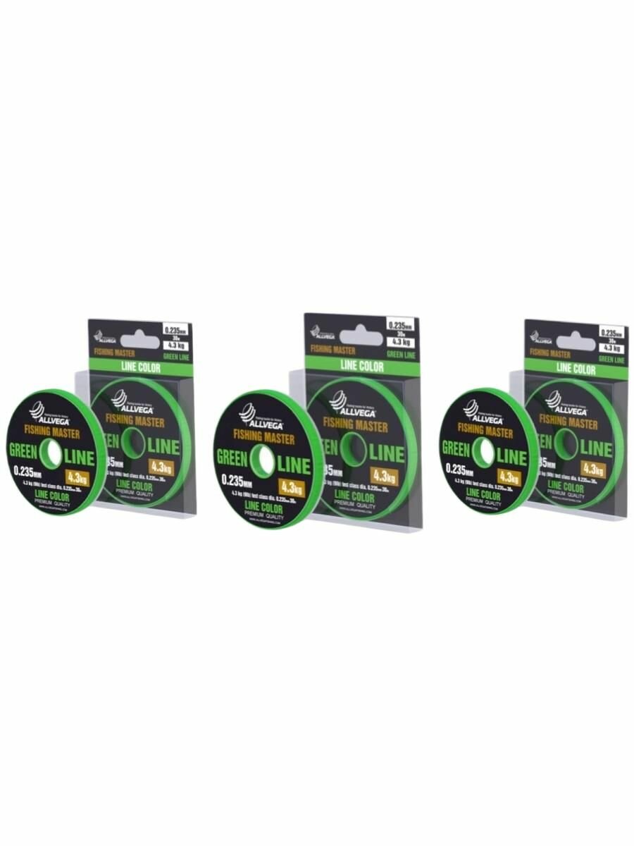 Леска для зимней рыбалки Fishing Master 0.235мм 30м 4.3кг зеленая набор 3 штуки.
