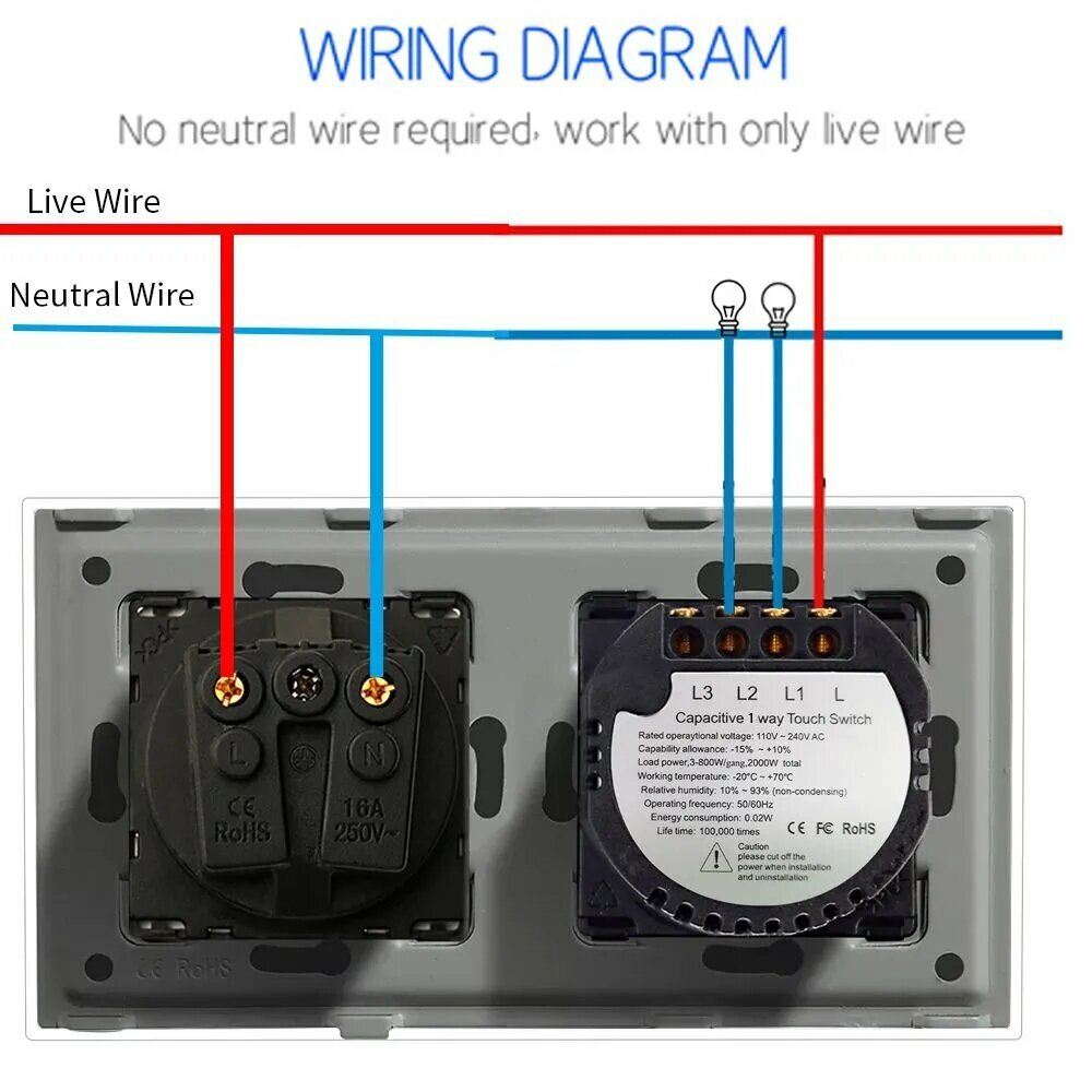 Умный сенсорный ZigBee выключатель с розеткой в одной стеклянной белый рамке для Алисы, двухклавишный + 1 обычная розетка