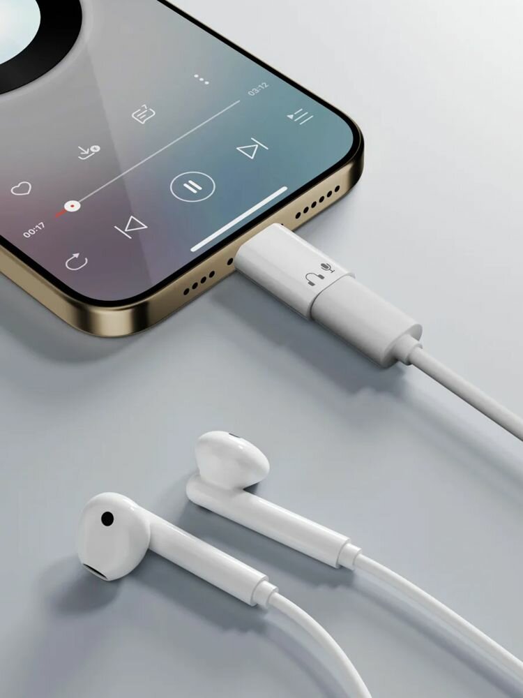 Переходник для наушников iPhone 15 16 Для проводных наушников. Адаптер USB C на Audio Adapter Lightning. Переходник для Type C - Lightning без Bluetooth для айфон.