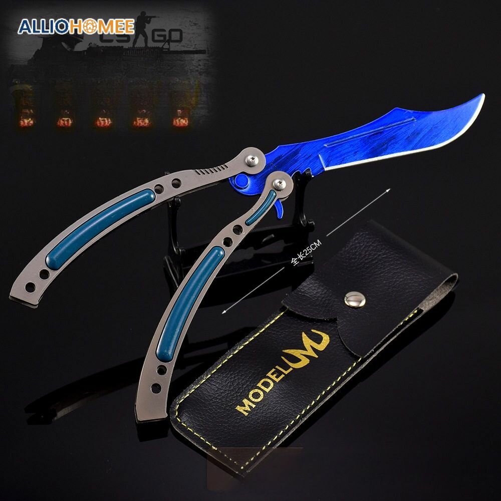 Игровой нож-бабочка CSGO Butterfly Knife периферийный 25-сантиметровый доплеровский малиновый сетчатый сапфировый метательный нож-бабочка, игрушечные металлические украшения без окантовки