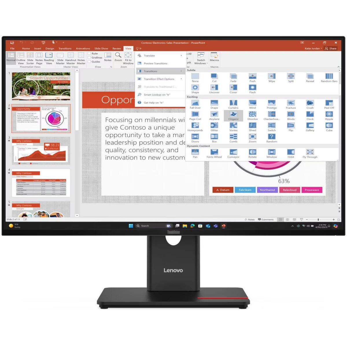 Монитор 27\ Lenovo T27-40 IPS 1920x1080, 120 Гц, 4 мс, 16:9, 300 кд/м², VGA, HDMI 1.4, DP 1.2, USB-C (15 Вт PD), USB Hub (3×USB 3.2 Gen1), 3.5 Jack, HDR10, черный
