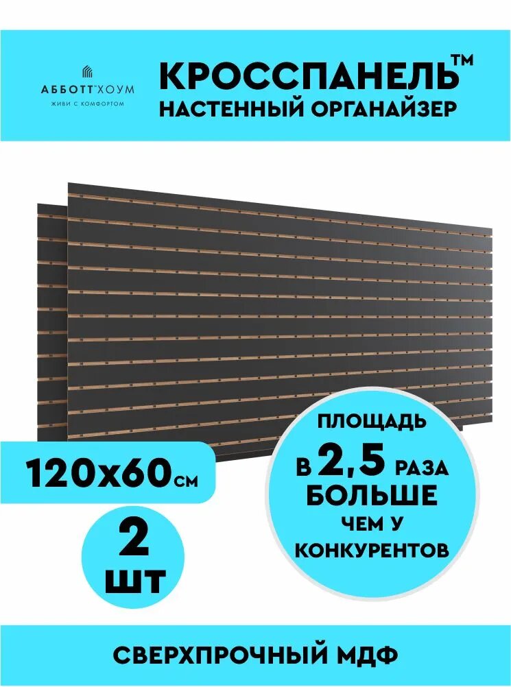 Перфорированная панель МДФ абботт Хоум Кросспанель, 120 х 60 см, комплект из 2 штук, настенный органайзер черный