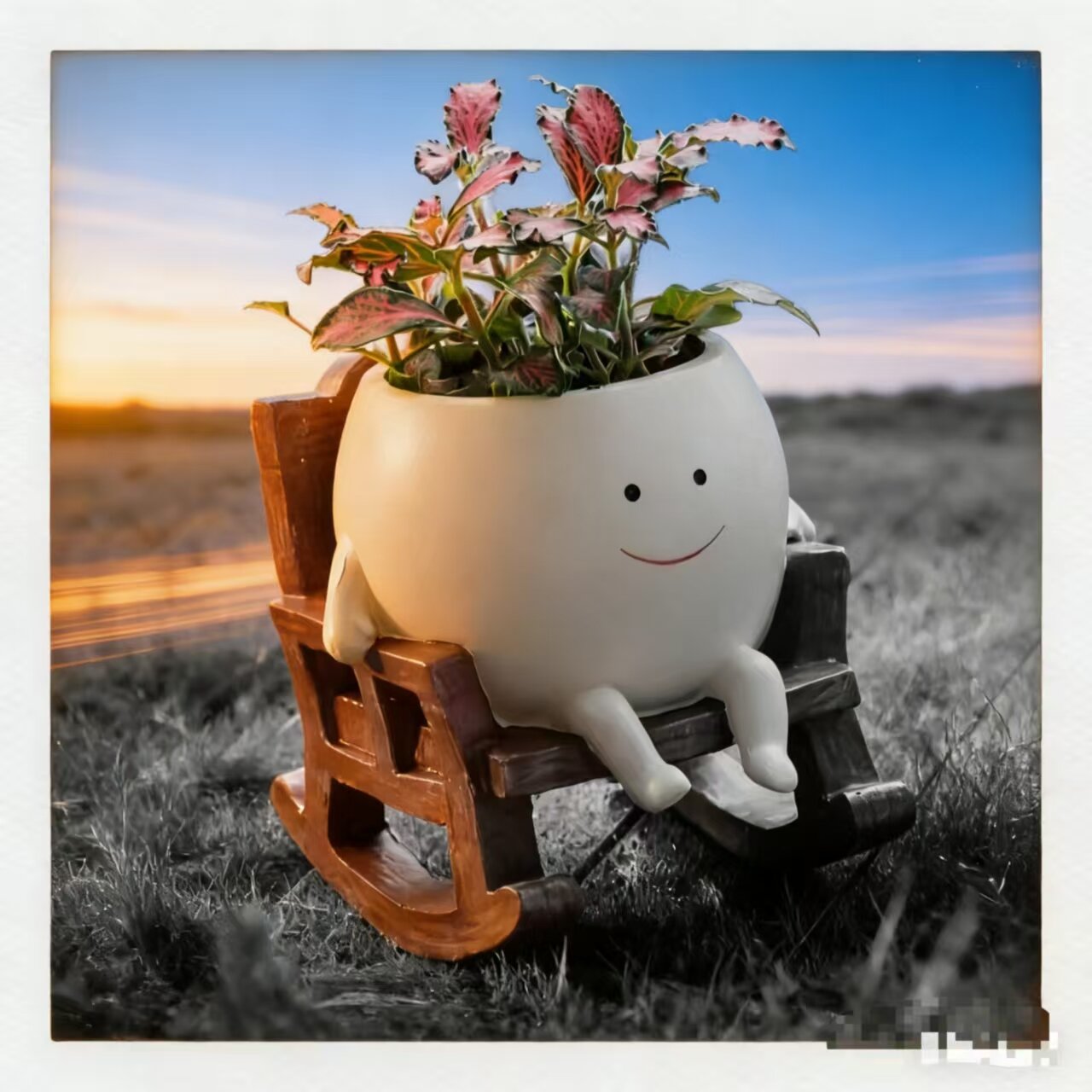 Горшок для кашпо со смайликом，Кресло-качалка с горшком для растений（Не содержит растений）