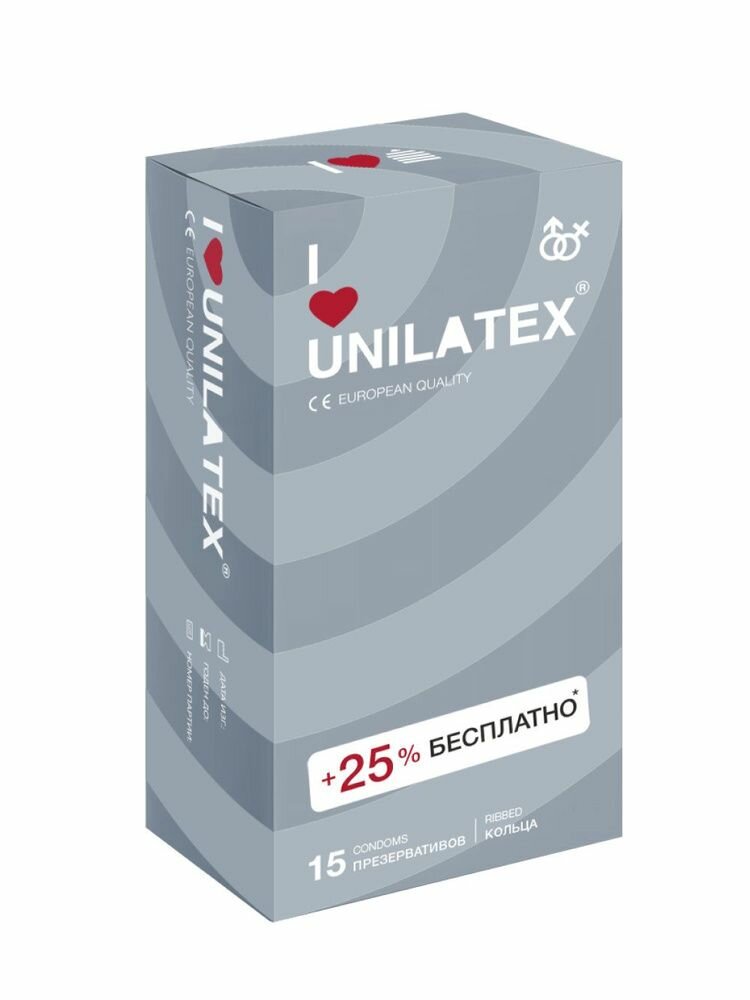 Презервативы "Unilatex" №12 Ribbed, натуральный латекс, ребристые, силикон