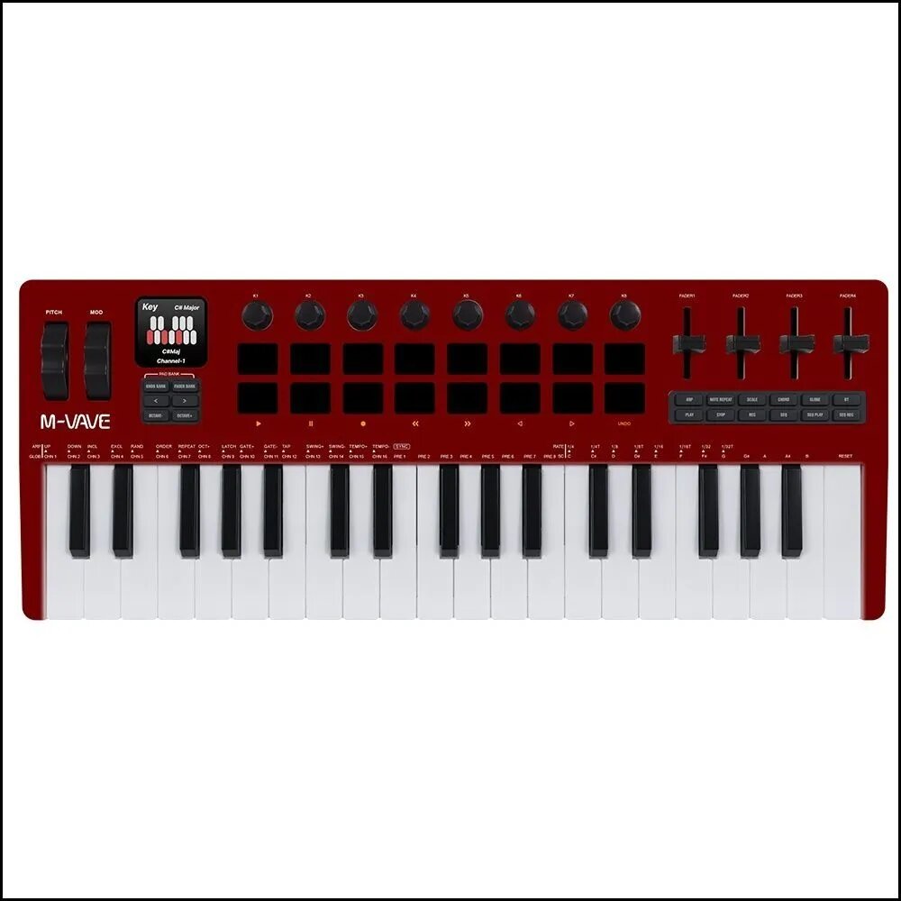 M-VAVE SMK-37 Pro MIDI-клавиатура С Синтезатором, 37 Клавиш, 16 Пэдов, Беспроводная Для Живых Выступлений