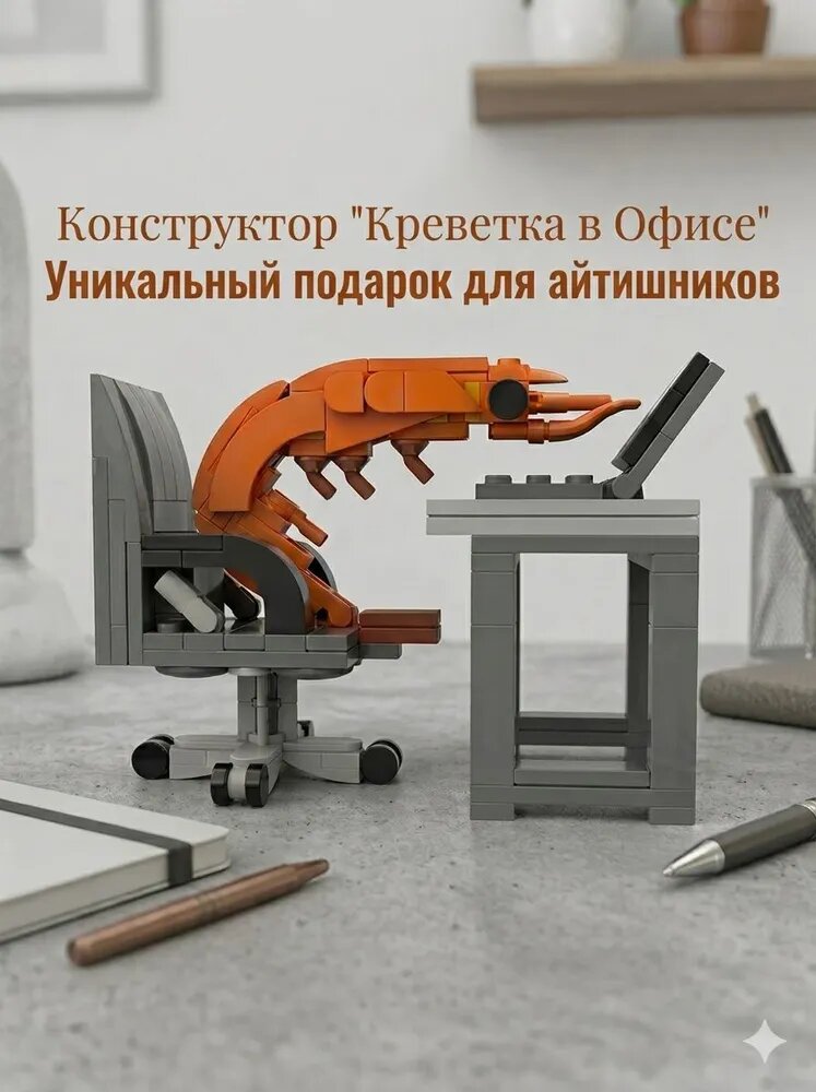 Нет, дружище! Игрушка-конструктор Креветка /Креативные украшения для рабочего стола, развивают воображение/Подарок для детей