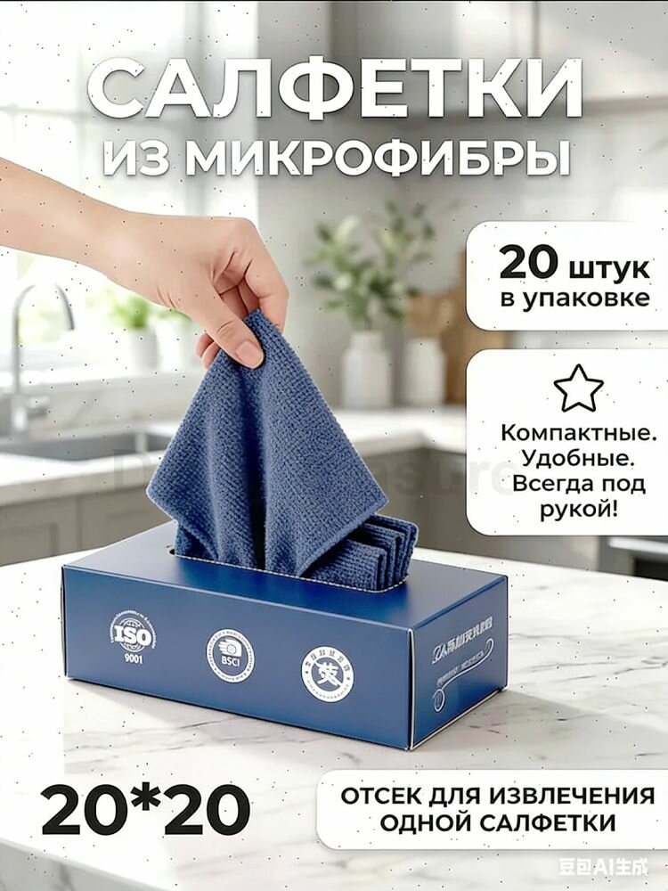 Салфетки для уборки, серый, 20 см, 20 шт.