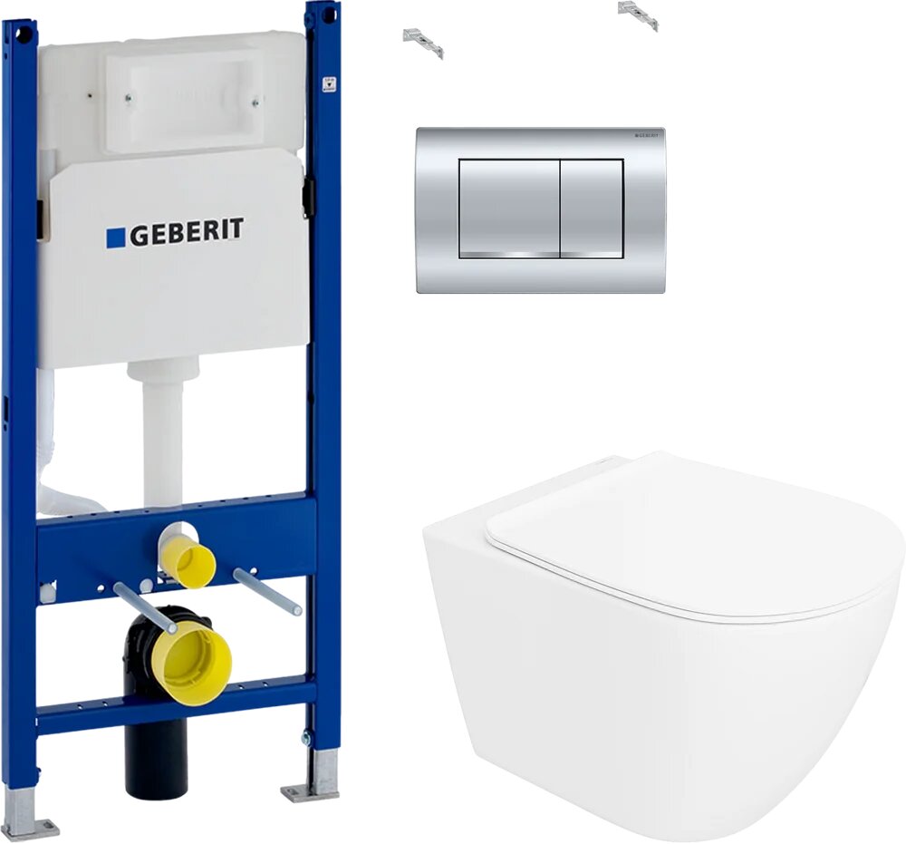 Комплект 5 в 1 Унитаз подвесной STWORKI Готланд S13401WH / Инсталляция с кнопкой Geberit Duofix 458.163.21.1 / Крышка-сиденье, Комплект креплений