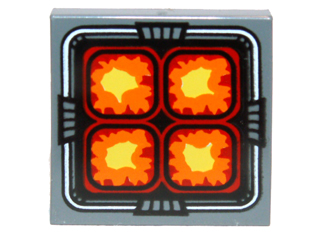 Tile, Modified 2 x 2 Inverted with 4 Orange, Red and Yellow Rounded Squares Pattern, 11203pb007 Dark Bluish Gray U