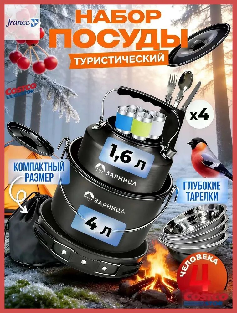 Туристический набор посуды для похода, пикника, костра на 4 персоны