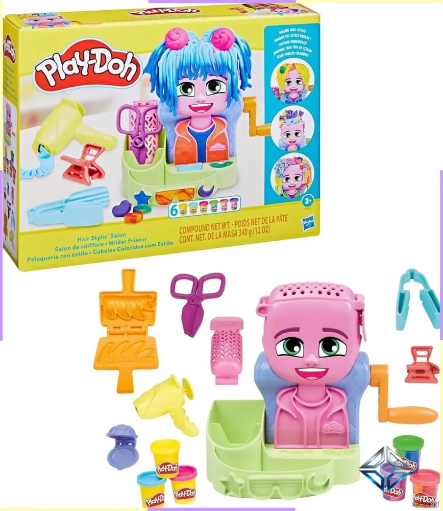 Набор для лепки Play-Doh Hair Stylin' Salon. Набор для создания причесок, 6 цветов, для детей от 3 лет.