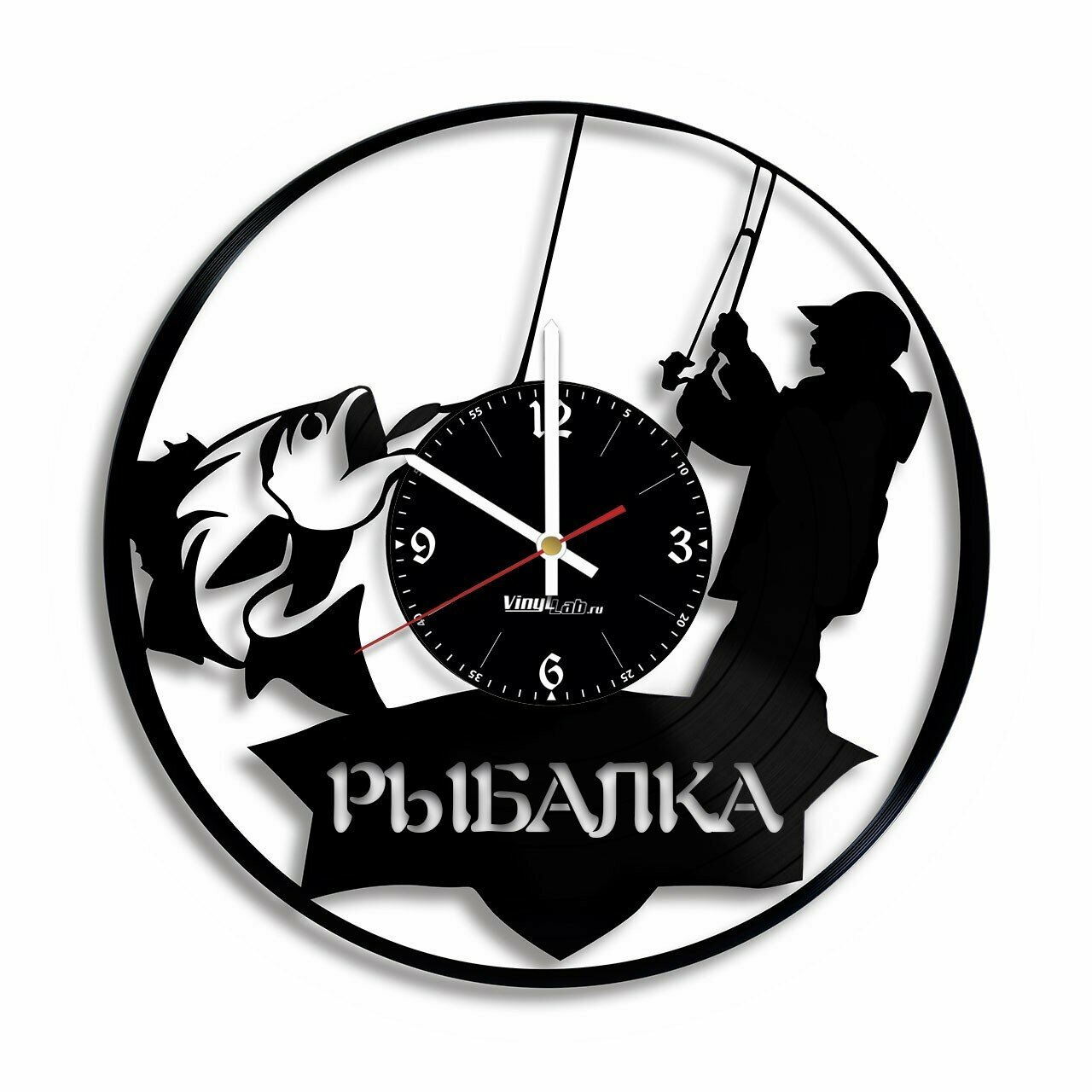 Часы из виниловой пластинки (c) VinylLab Рыбалка, диаметр 30 см