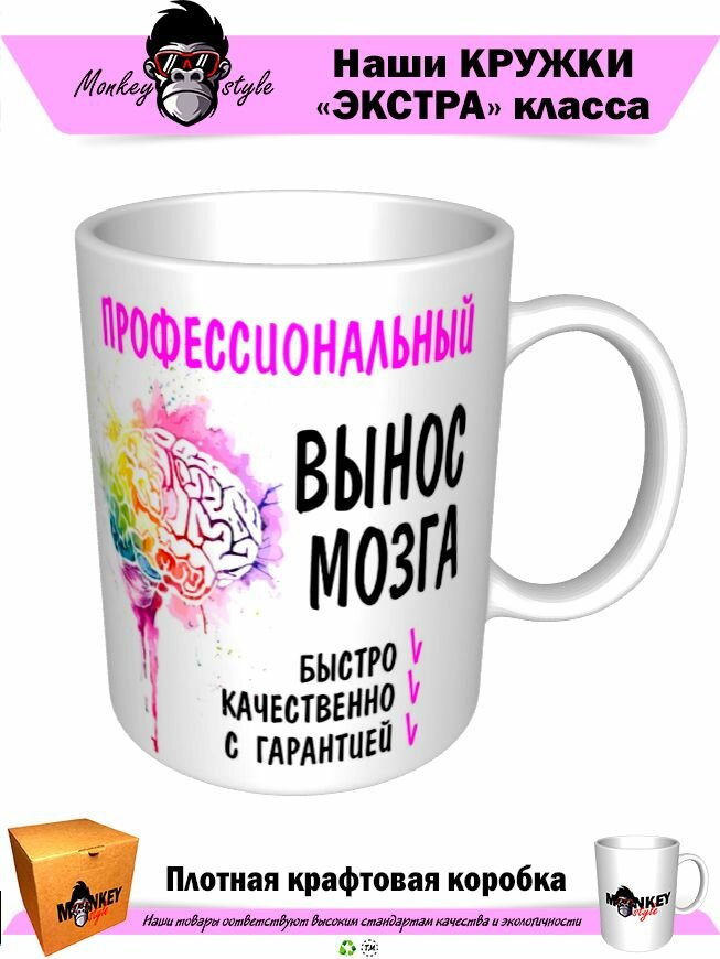 Кружка принтом «Профессиональный вынос мозга. Быстро, качественно, с гарантией», 330 мл, белая кружка Премиум качества
