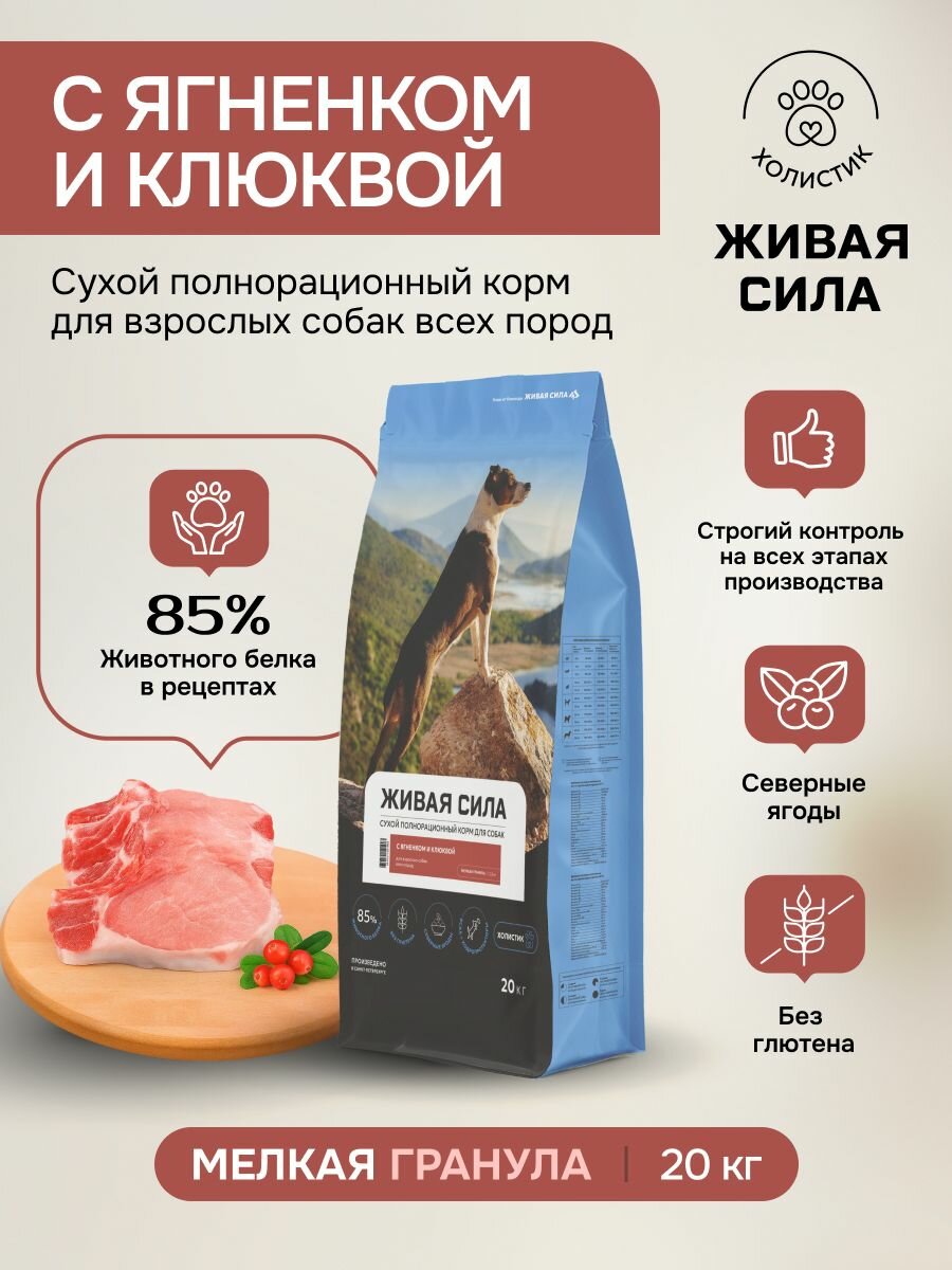Сухой корм Холистик для собак с ягнёнком мелкая гранула 20кг