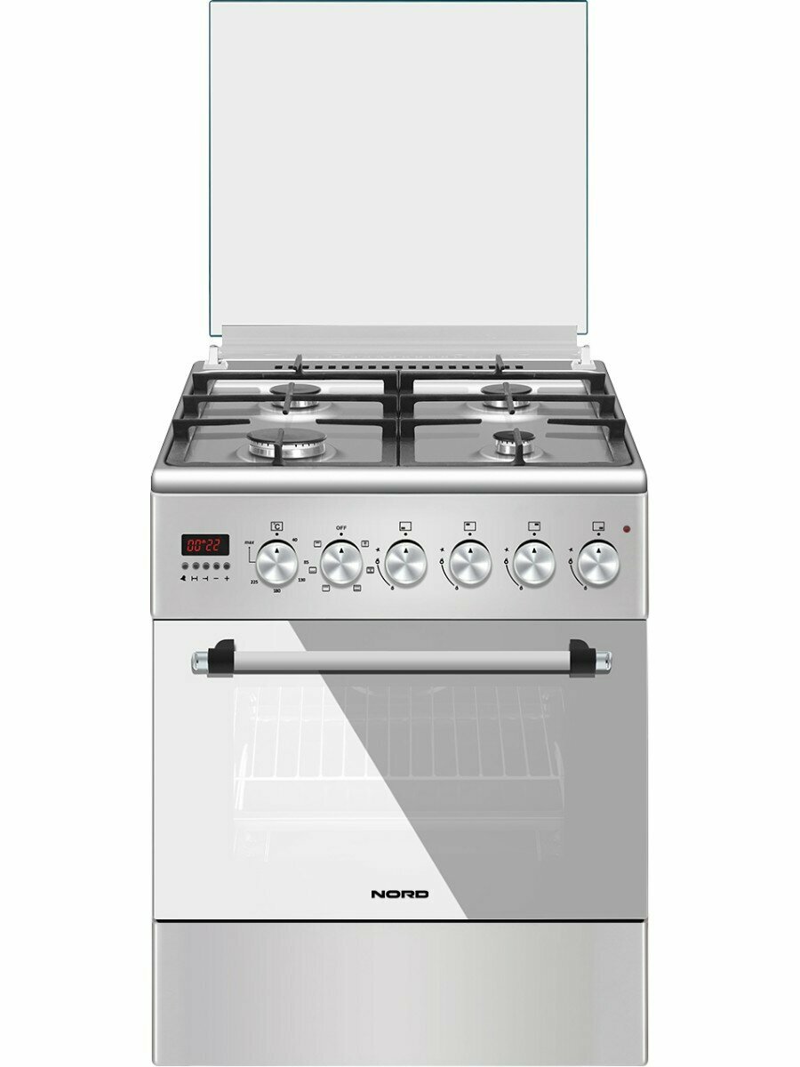 Газовая плита NORD GE 6065 X с электрической духовкой и грилем электрическим, конвекцией, 4 конфорки, электроподжиг