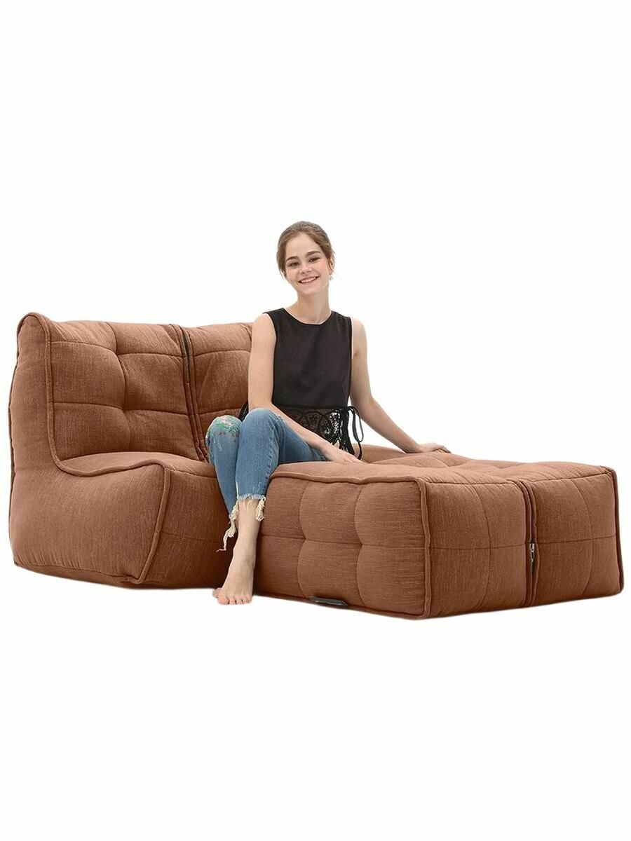 Модульный диван с оттоманкой aLounge - Twin Couch Deluxe - Terra Cocta (шенилл, терракотовый) - небольшой диван в гостиную, детскую, зону ожидания