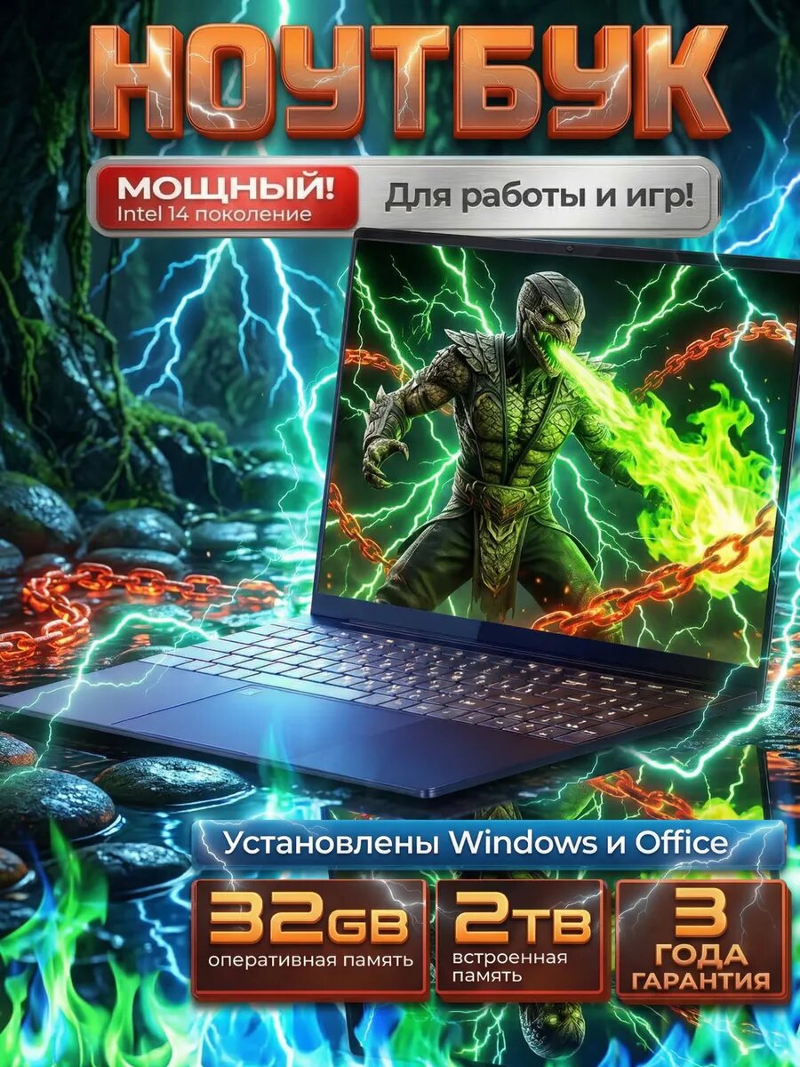 Ноутбук Intel Core i7-13700H, 32GB RAM, 2048GB SSD, 2026 + Windows, Office