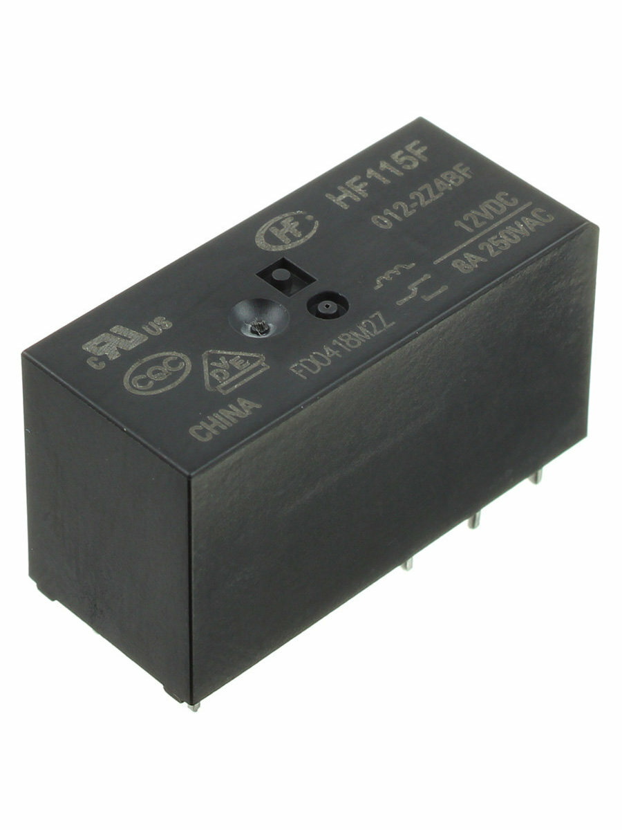 Реле 12В, 2 группы 8А 250В AC Hongfa HF115F 012-2Z4BF SPDT 2С