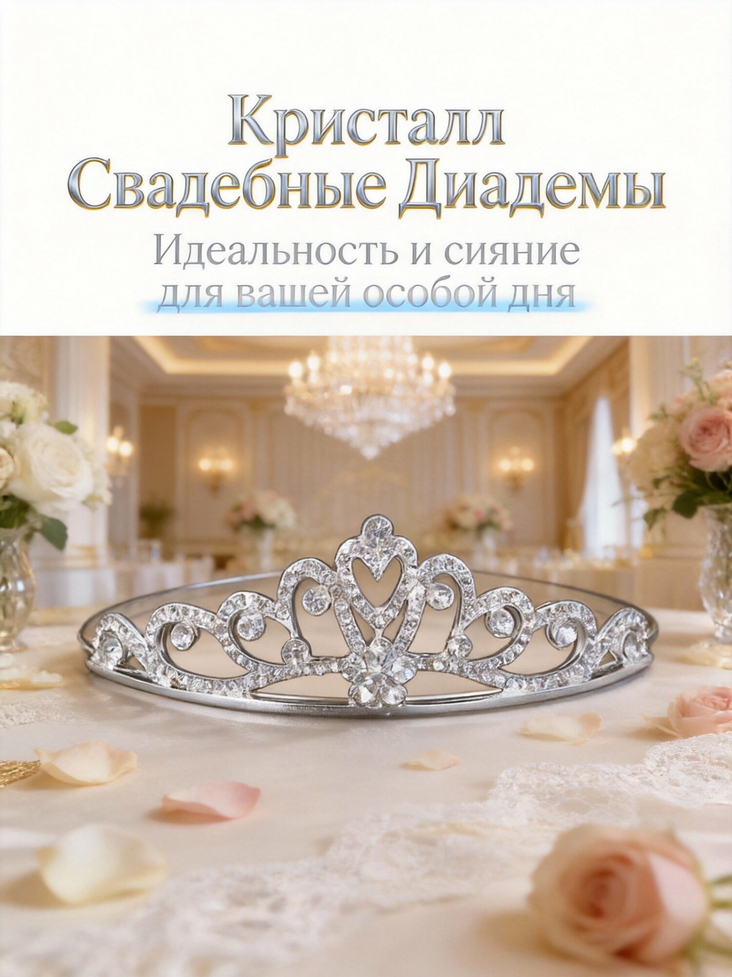 Кристалл свадебная диадема-повязка с короной, серебристая из сплава, размер около 12*3,5 см
