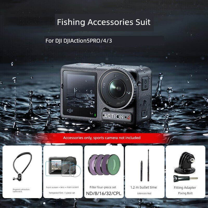 Набор крепления для рыбалки для Action 5 Pro с водонепроницаемым корпусом и плавучим стержнем для подводной видеосъемки