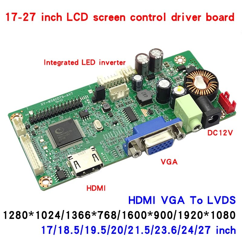 Драйвер LCD 17-27" HDMI VGA LVDS 1920*1080, Board