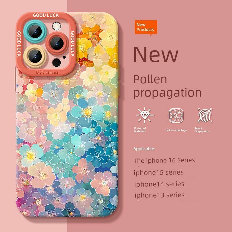 IPhone 13 Цветочный розовый силиконовый мягкий чехол с полной защитой объектива