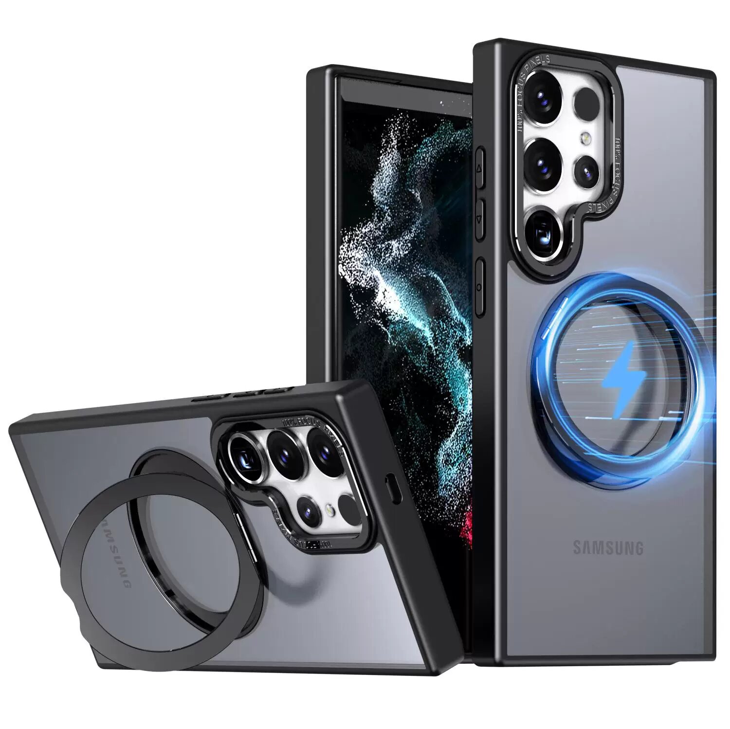 Смартфон-чехол Samsung Galaxy S23 Ultra с черным цветом и магнитной поворотной подставкой 360° для полной защиты