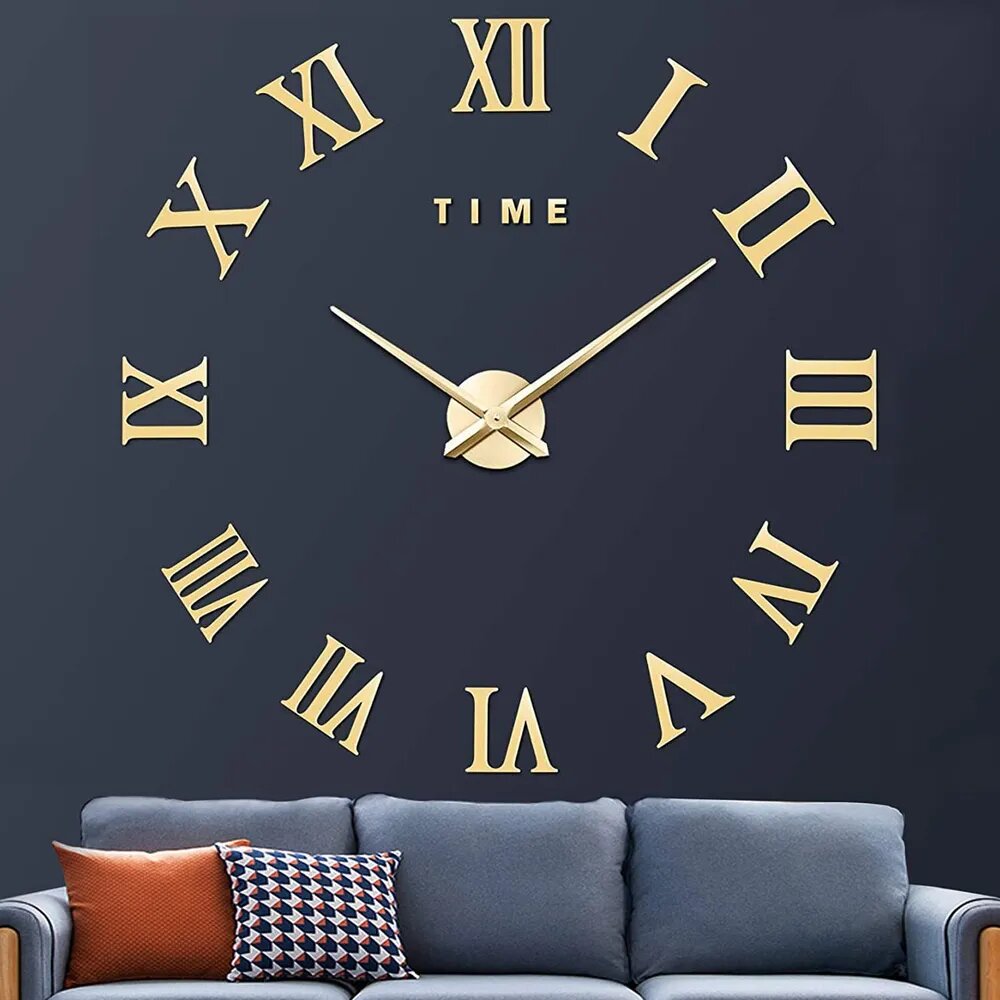 Настенные часы "TIME", 90 см, золотистый, ABS пластик, бесшумный механизм