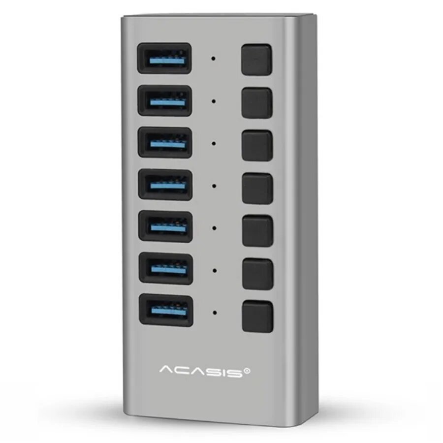 Хаб Acasis 7 Ports 36W USB 3.0 12V/2A Data Hub with Individual On/Off Switches Splitter Grey (HS-707MG)