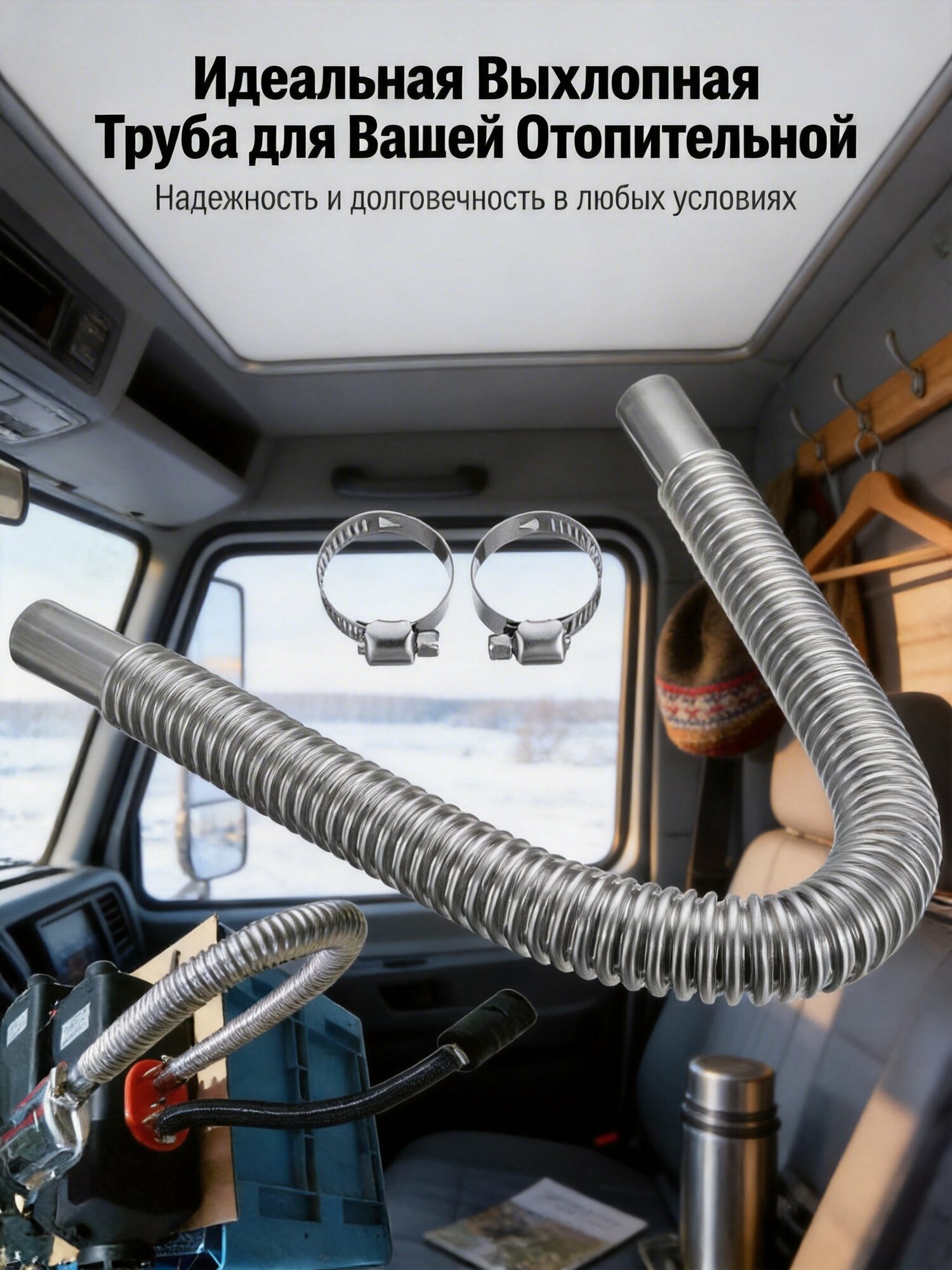 Металлорукав выхлопной d25 мм 60 см, для сухого фена и автономного отопителя совместим с Eberspacher Propex Webasto