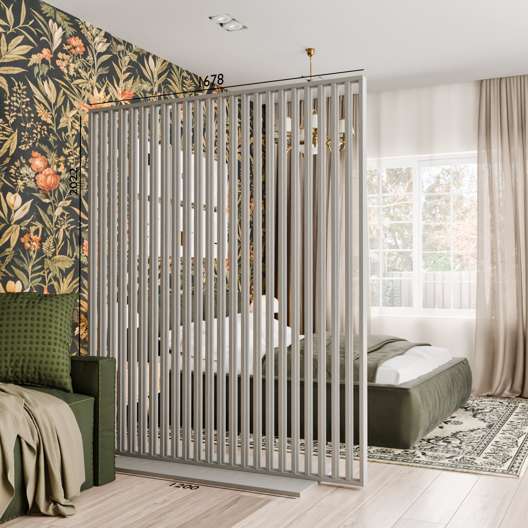 Реечная перегородка ширма для зонирования пространства 1678мм, Светло-серый