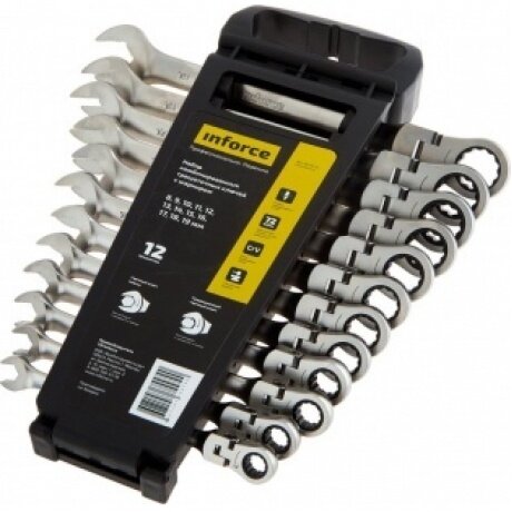 Inforce Набор комбинированных шарнирных ключей с трещоткой 12 предметов 06-05-51