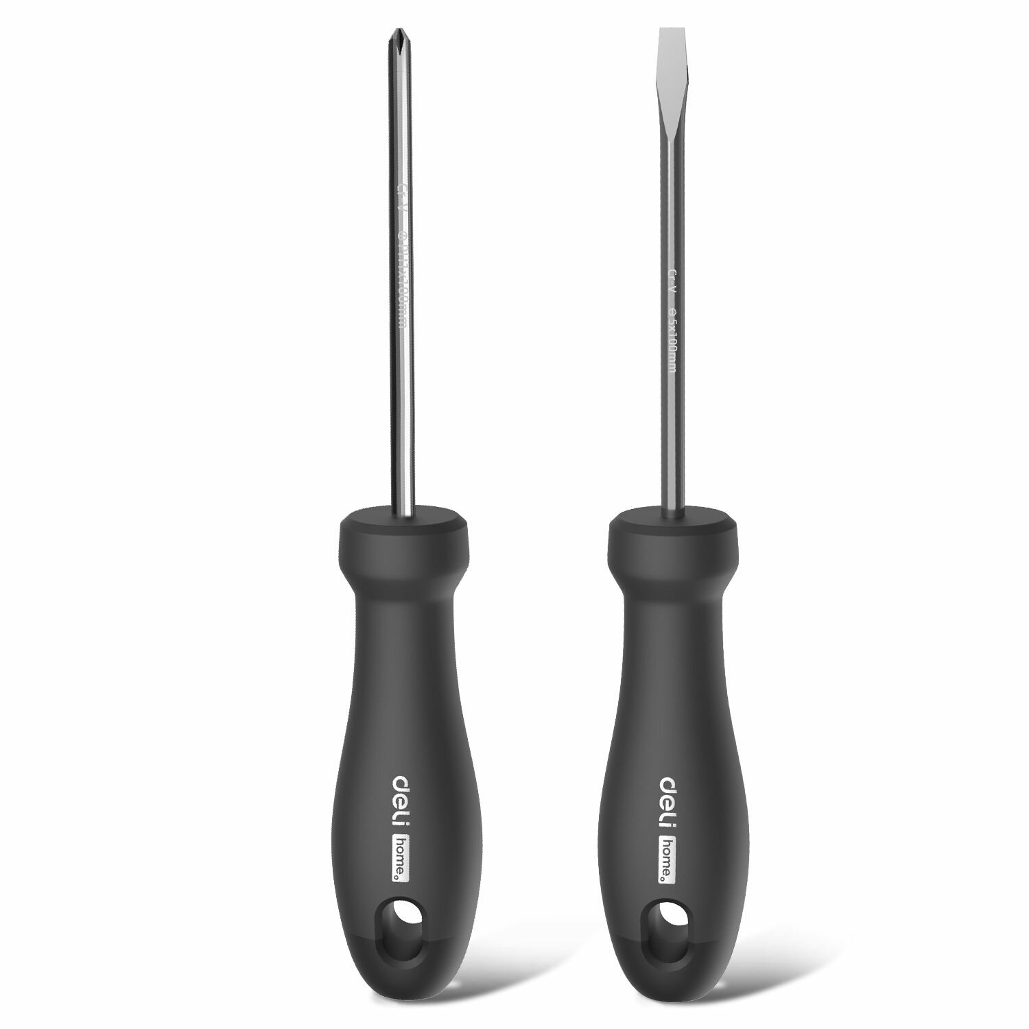 Набор отверток "Home Series Black" Deli HT1002 2шт SL5x100+PH1x100, эксклюзивный дизайн, рукоятка из высококачественного софттач пластика