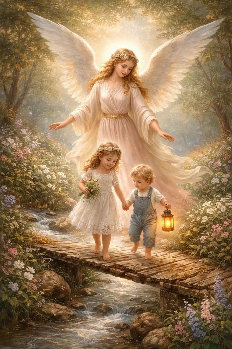 Алмазная Картина "Ангел-хранитель" 5D Круглый Бриллиант 30х40 См