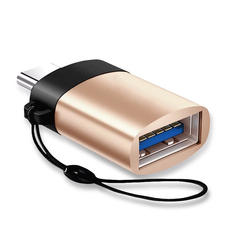 3-в-1 OTG-адаптер с шнуром для Android, подключение USB-накопителя, мыши, клавиатуры, золотой цвет