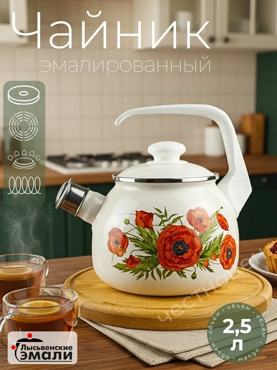 Чайник эмалированный 2,5л "Июнь" со свистком